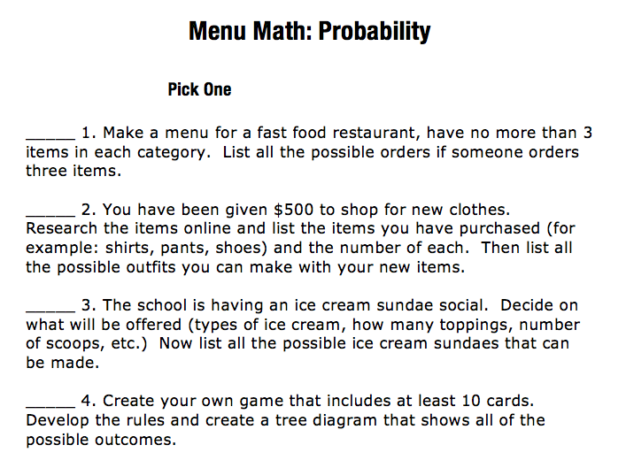 Math Menu Boards – Educational Aspirations